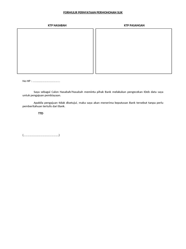 Form Permohonan SLIK | PDF