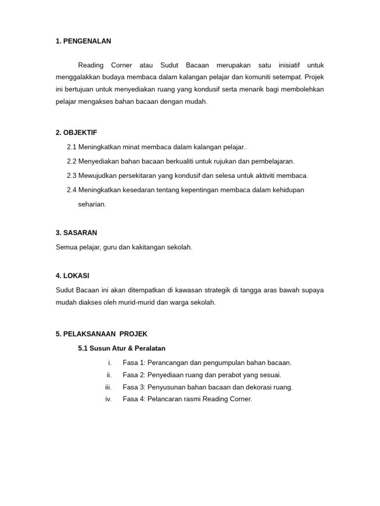 Kertas Kerja Reading Corner | PDF