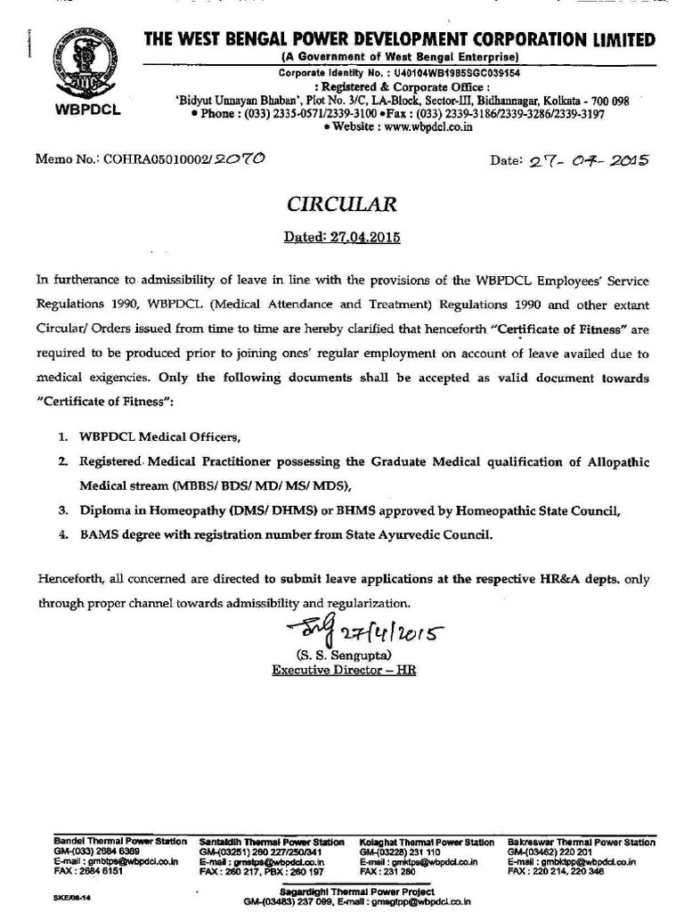 Memo - No.COHRA.02.2070 Medical Fitness Certificate | PDF