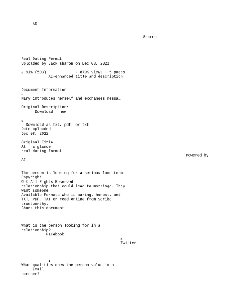 Real Dating Format PDF | PDF | Love | Romance (Love)