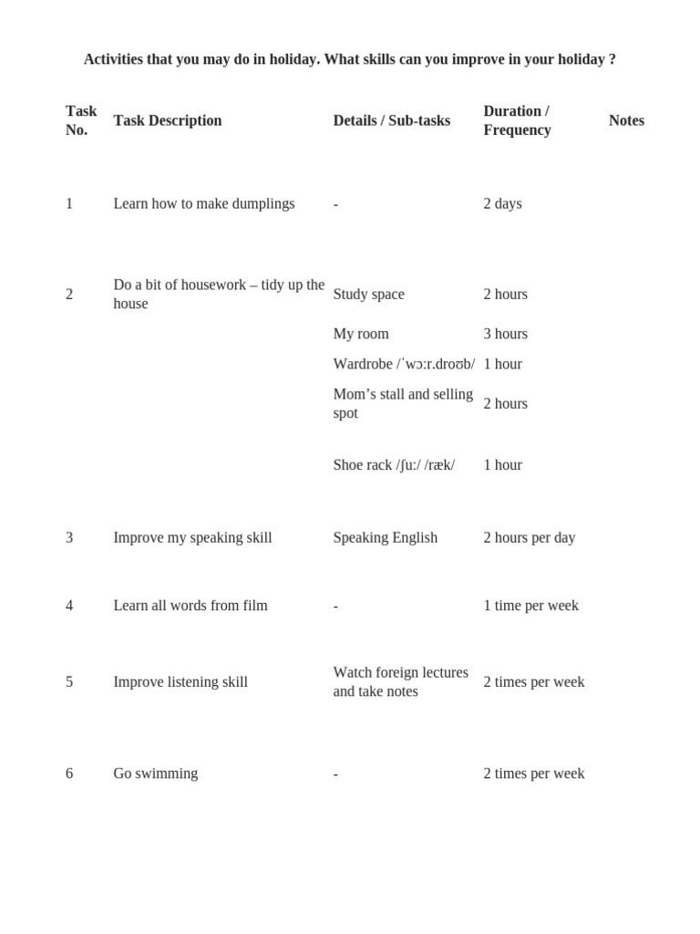 Holiday Activities for Skill Improvement | PDF