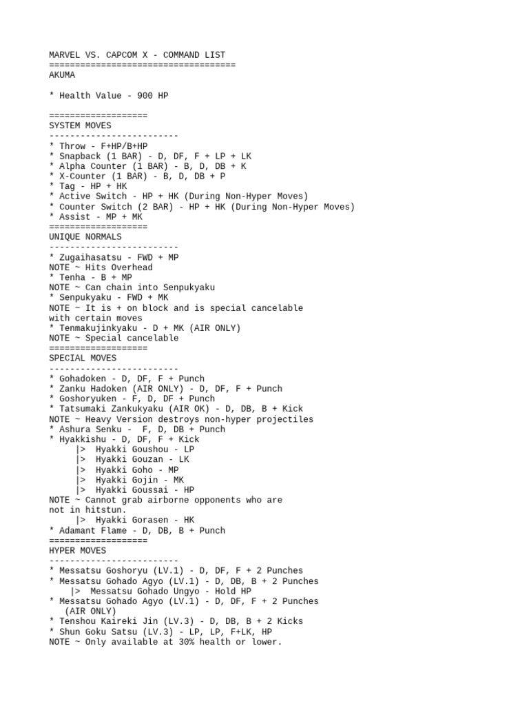 AKUMA - Command List | PDF