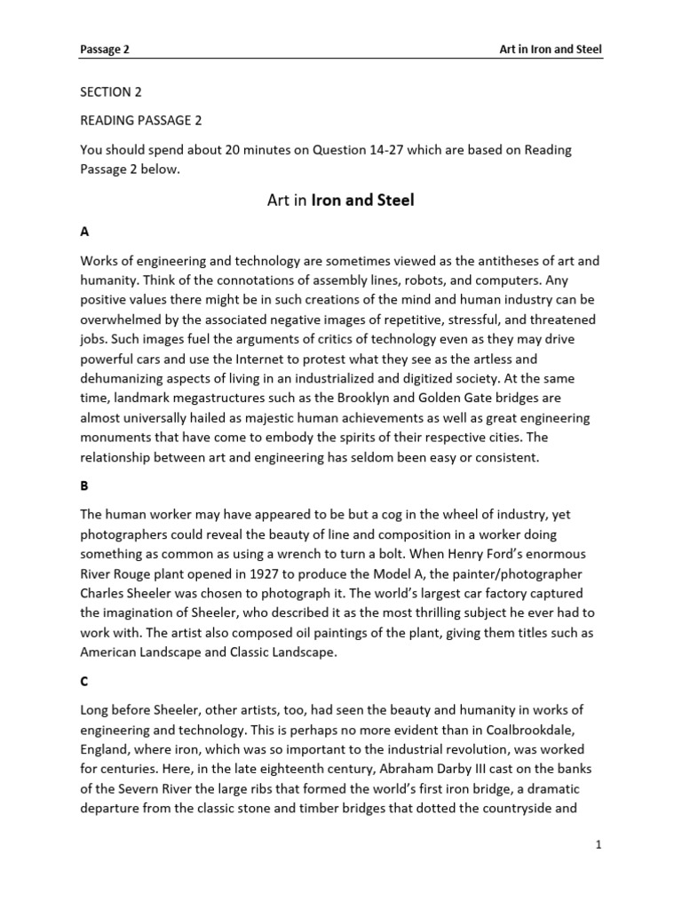 36 Passage 2 - Art in Iron and Steel Q14-27 | PDF
