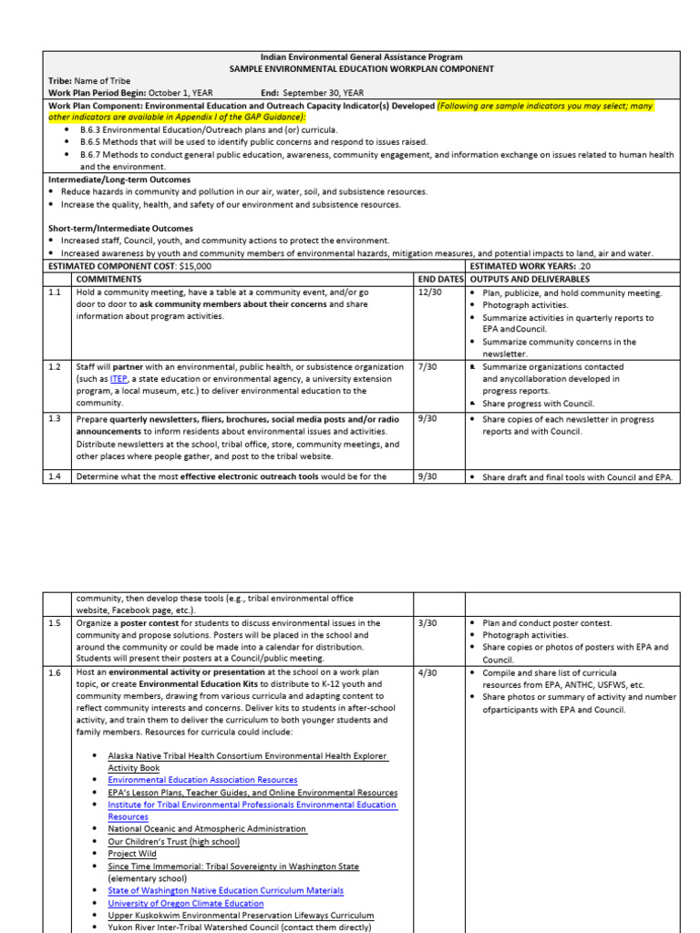 r10 Gap Sample Environmental Education Work Plan Component | PDF ...