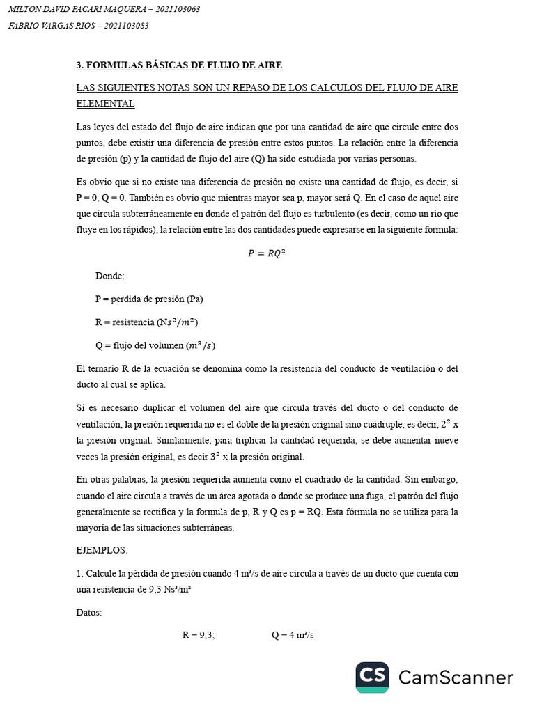 Cálculos de Flujo de Aire y Presión | PDF | Arrastrar (Física ...