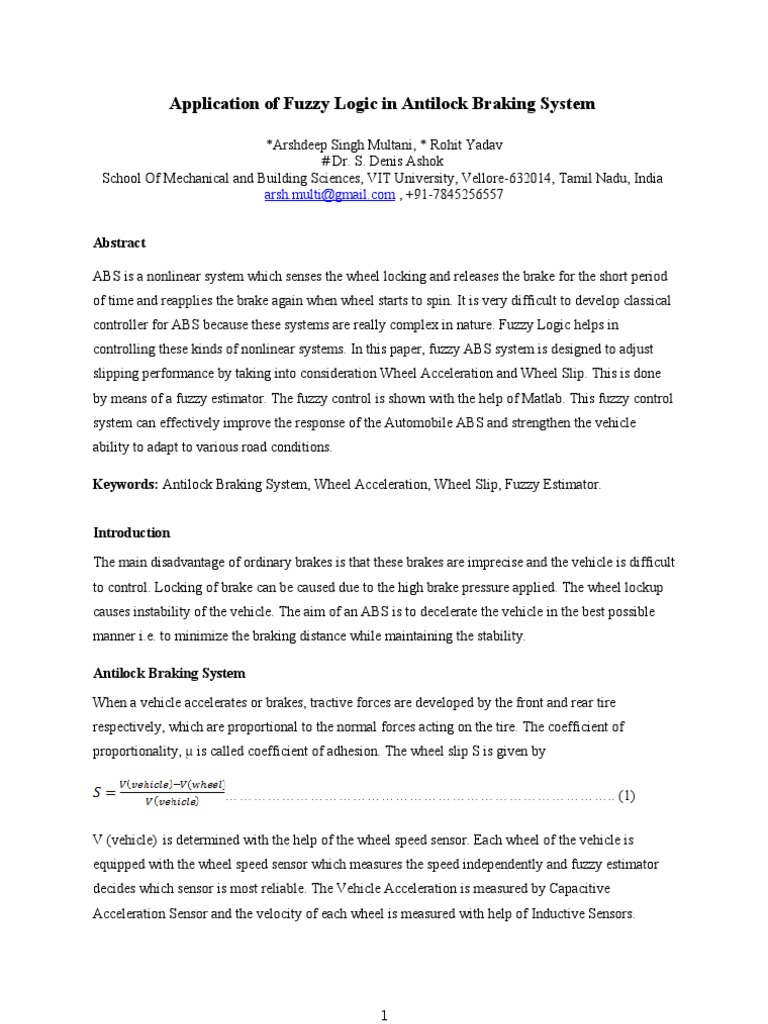 Application of Fuzzy Logic in Antilock Braking System | PDF | Anti Lock ...