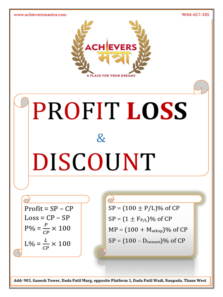 Profit Loss and Discount Calculations | PDF | Prices | Profit (Economics)