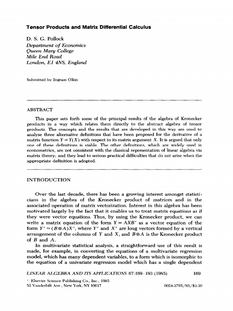 Pollock 1985 | PDF | Tensor | Linear Map