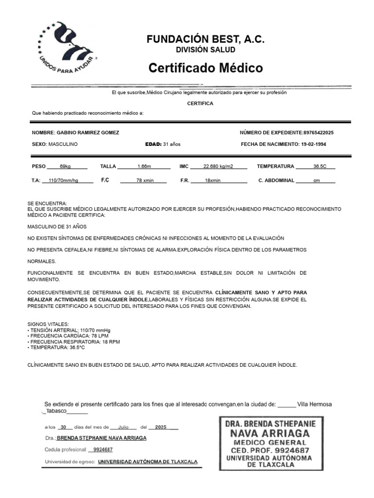 Certificado Medico Similares | PDF