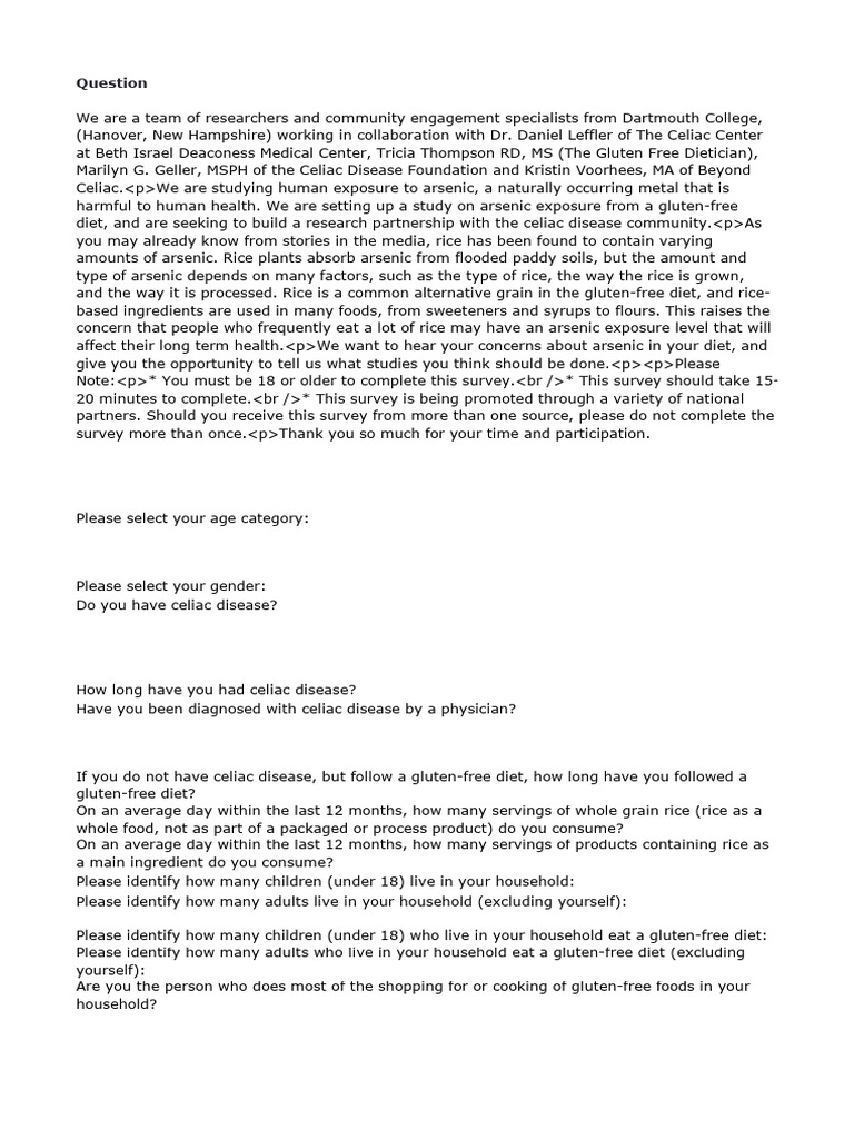 ICureCeliac Arsenic in The Gluten Free Diet Questions | PDF | Gluten ...