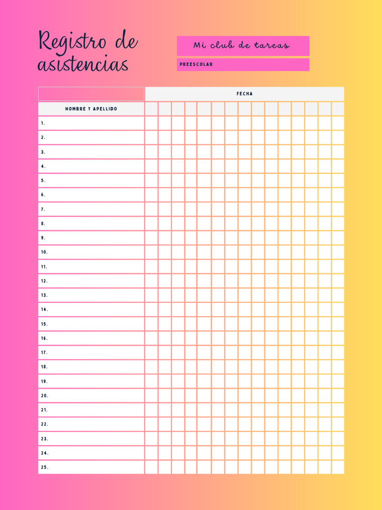 Planilla de Registro de Asistencia Escolar Simple Perros Azul Amarillo ...