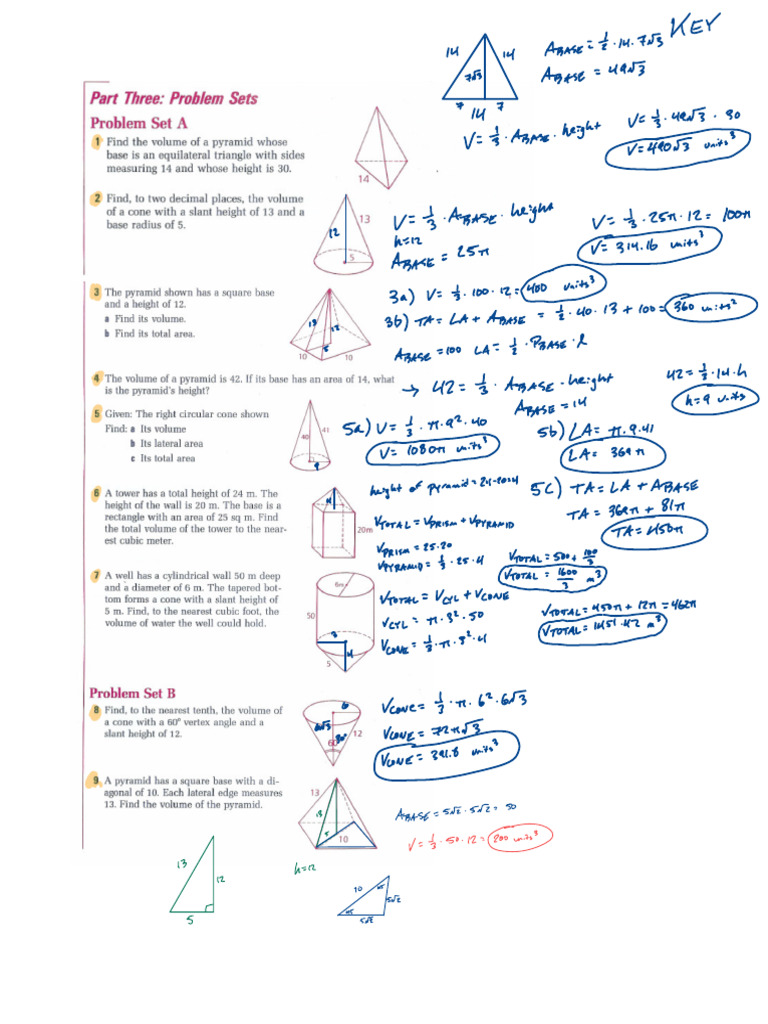 HW 11.5 Volume of Pyramids & Cones KEY | PDF