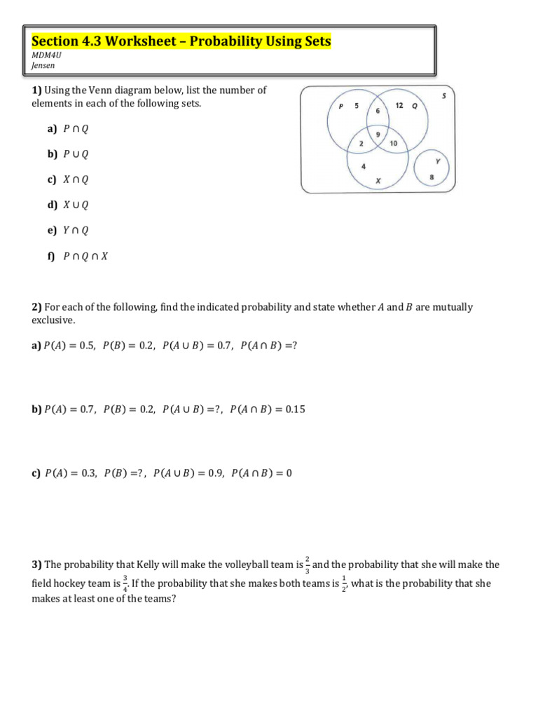Worksheet 1 - Venn Diagram | PDF