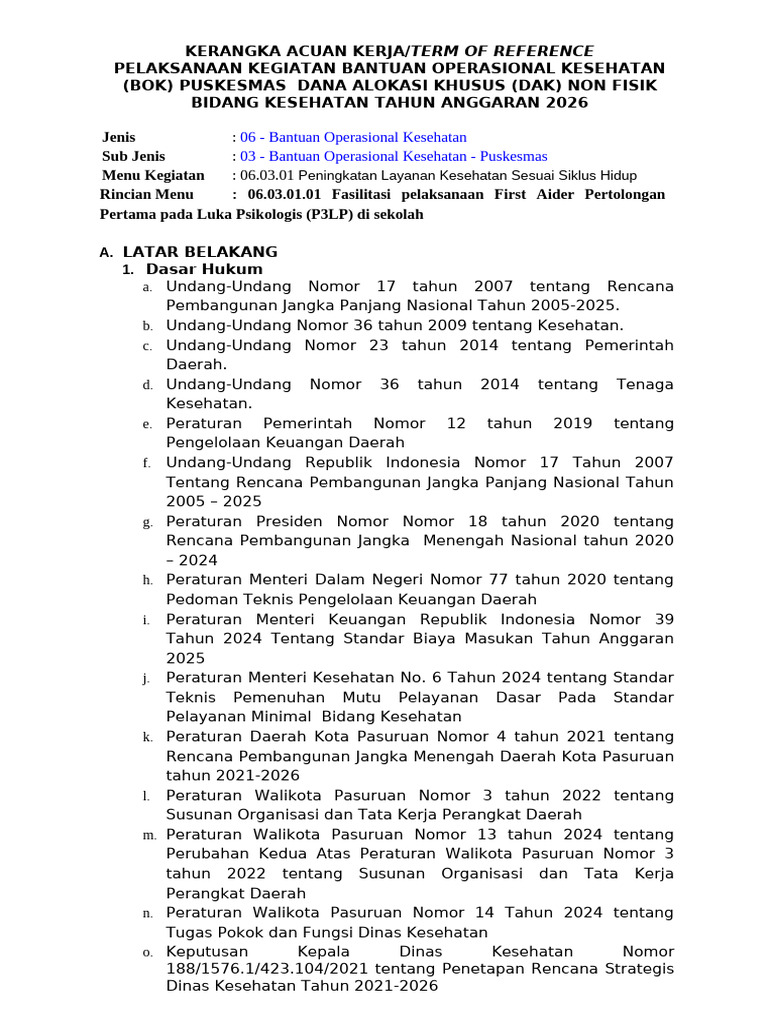 TOR P3LP Sekolah 2026 | PDF