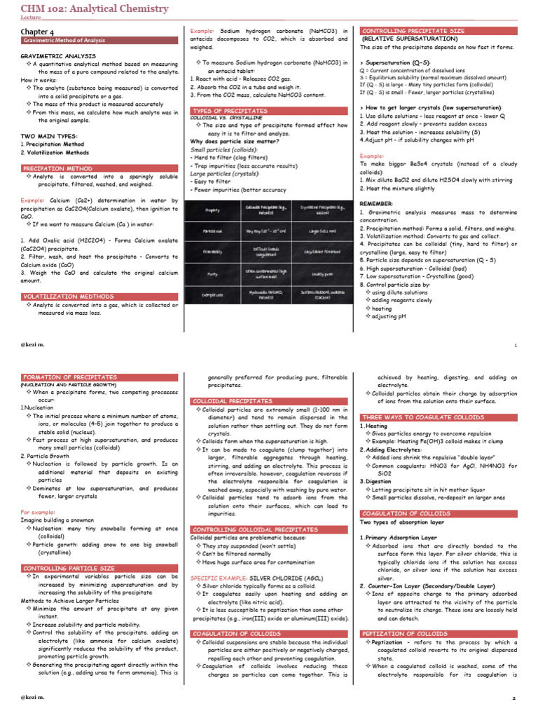 C4&5 Anachem Lecture | PDF | Precipitation (Chemistry) | Colloid
