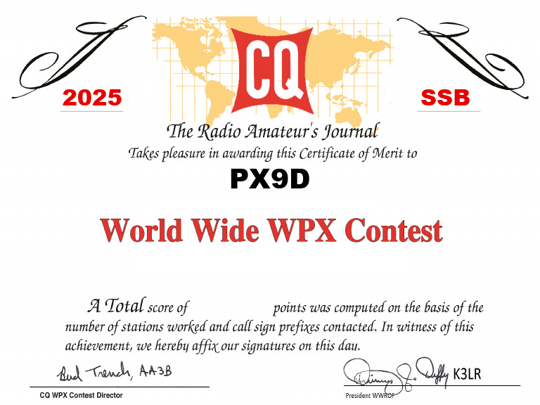 PX9D CQWPX 2025 SSB Certificate | PDF