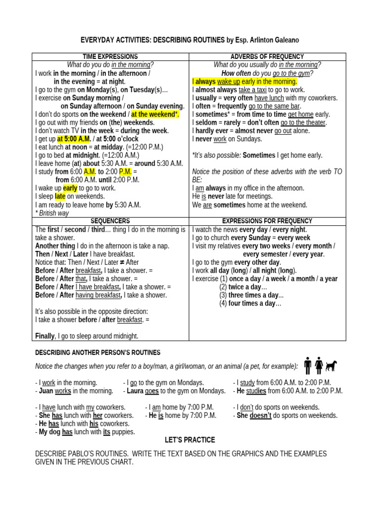 Everyday Activities - Describing Routines | PDF