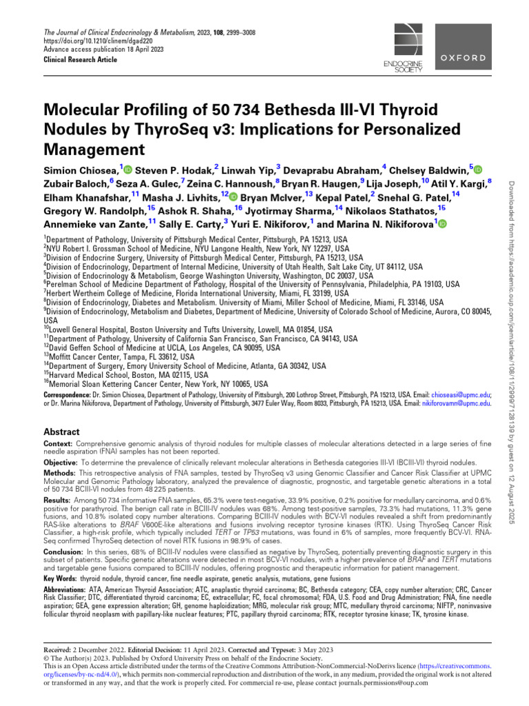Molecular Profiling of 50 734 Bethesda III-VI Thyroid Nodules by ...