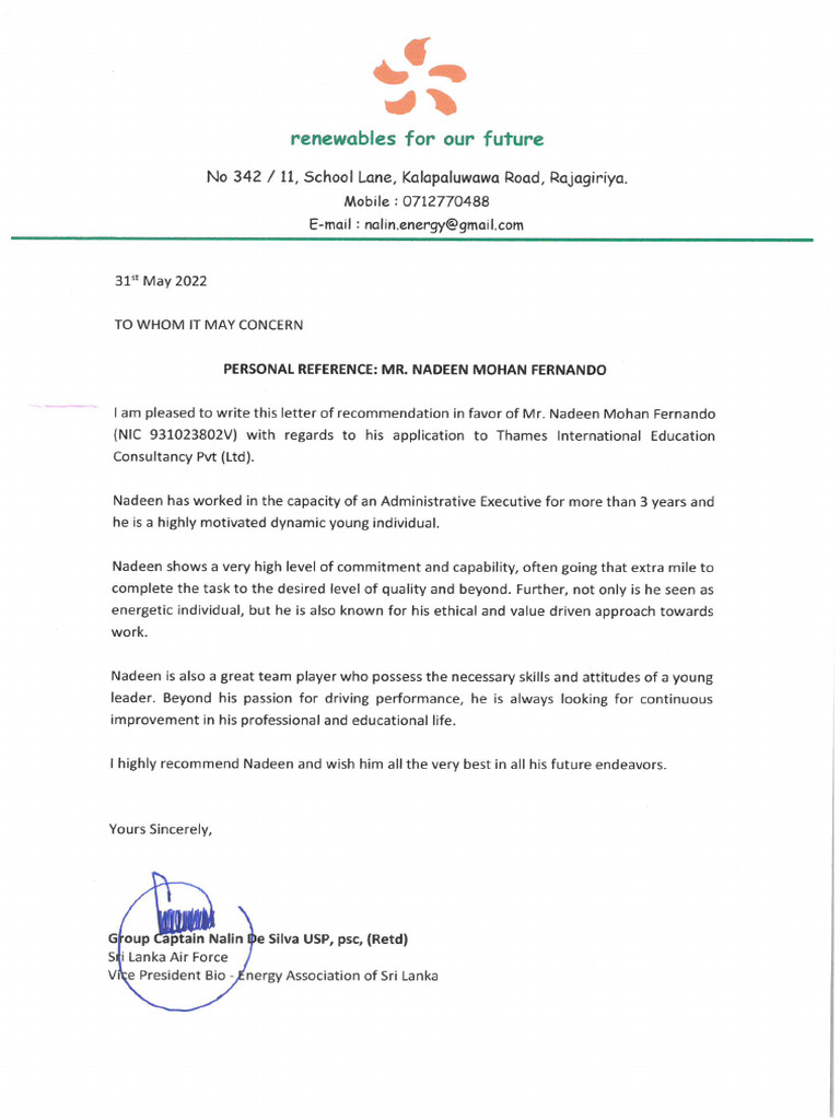Recom Letter Nadeen | PDF