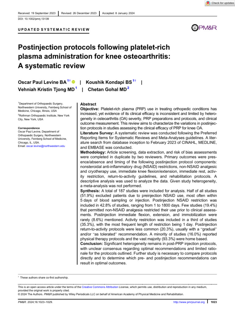Levine Et Al. - 2024 - Postinjection Protocols Following Platelet-Rich ...