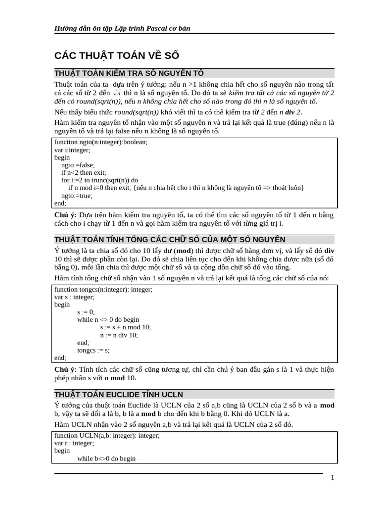 Mot So Thuat Toan Pascal Co Ban | PDF