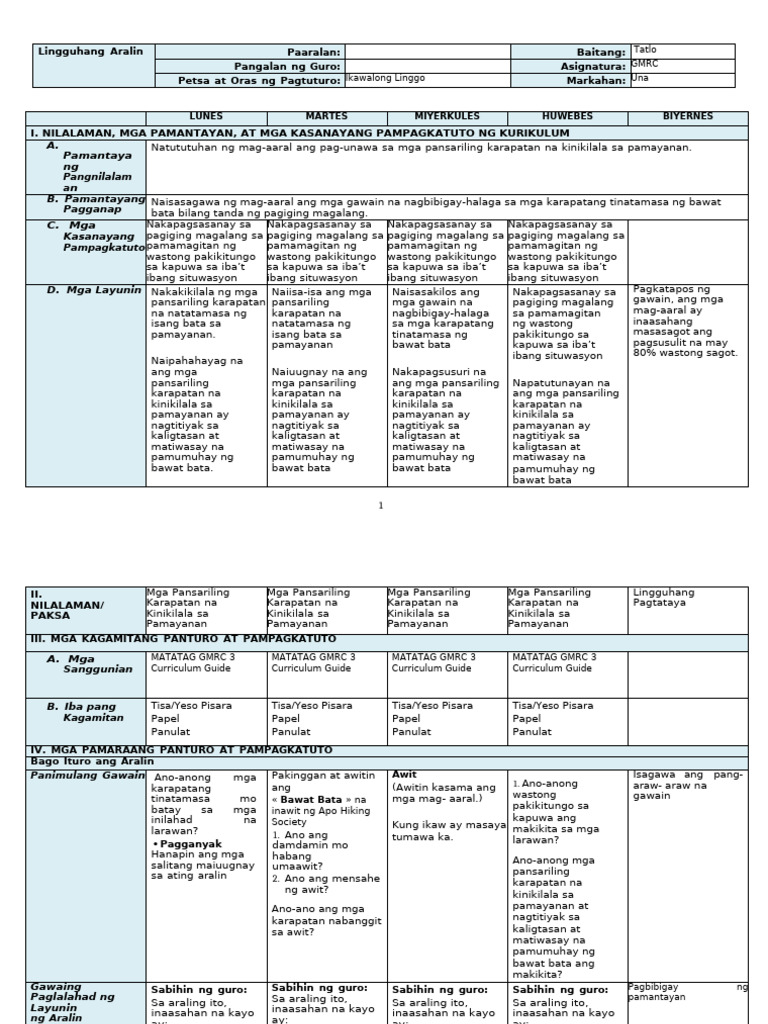 DLL - GMRC3 - Quarter 1 - Week8 | PDF