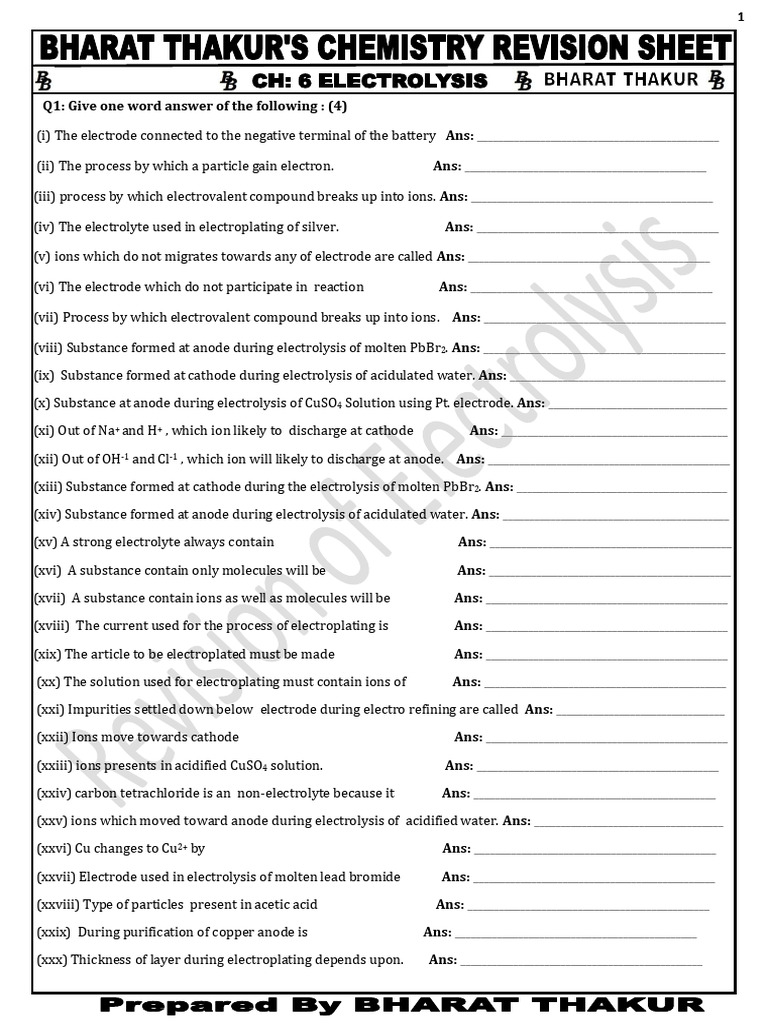 Electrolysis and Electroplating Q&A Guide | PDF | Anode | Electrode