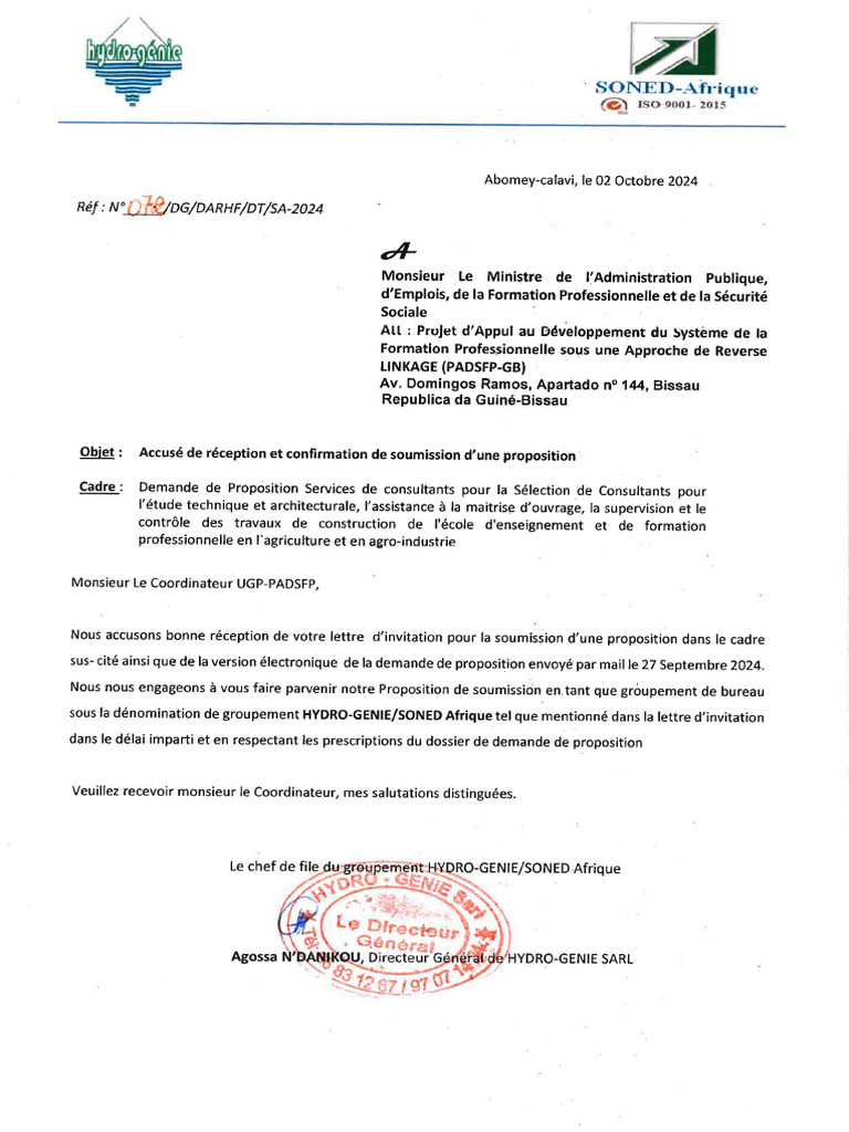 Accuse Reception Et Confirmation de Soumission DP | PDF