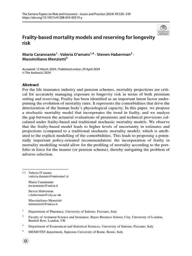 Carannante e Outros (2024) Frailty Based Mortality Models and Reserving ...
