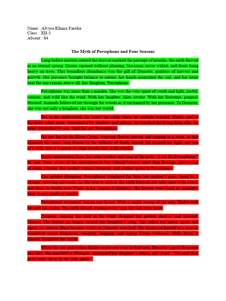 Alvyra XII-5 - The Myth of Persephone and Four Seasons | PDF ...