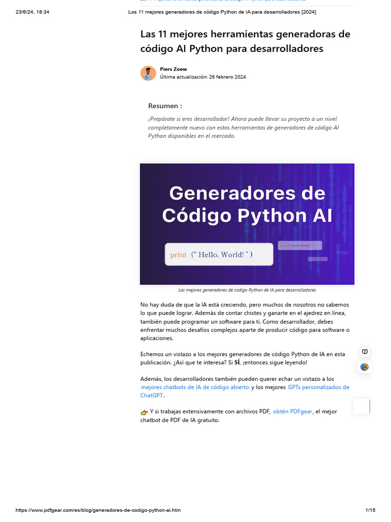 Los 11 Mejores Generadores de Código Python de IA para Desarrolladores (2024) | PDF ...