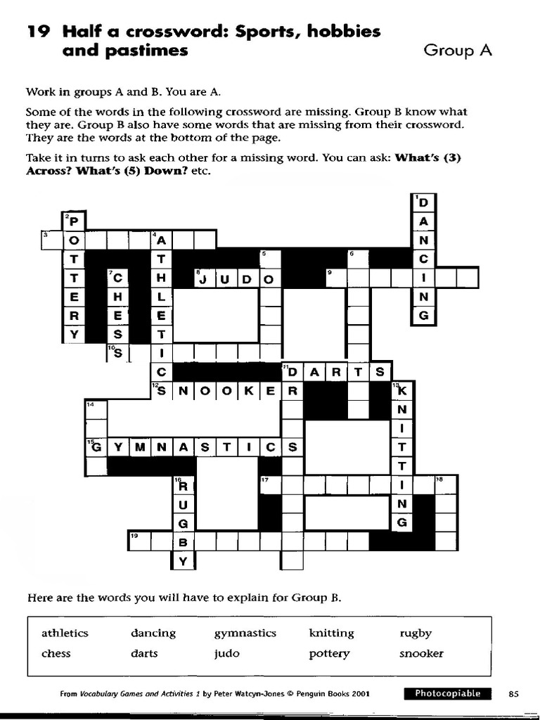 Vocabulary Game #19 Sports Crosswords | PDF