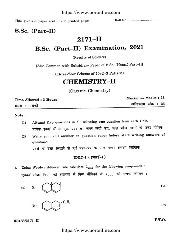 BSC Part 2 Chemistry 2 Organic Chemistry 2171-2-2021 | PDF