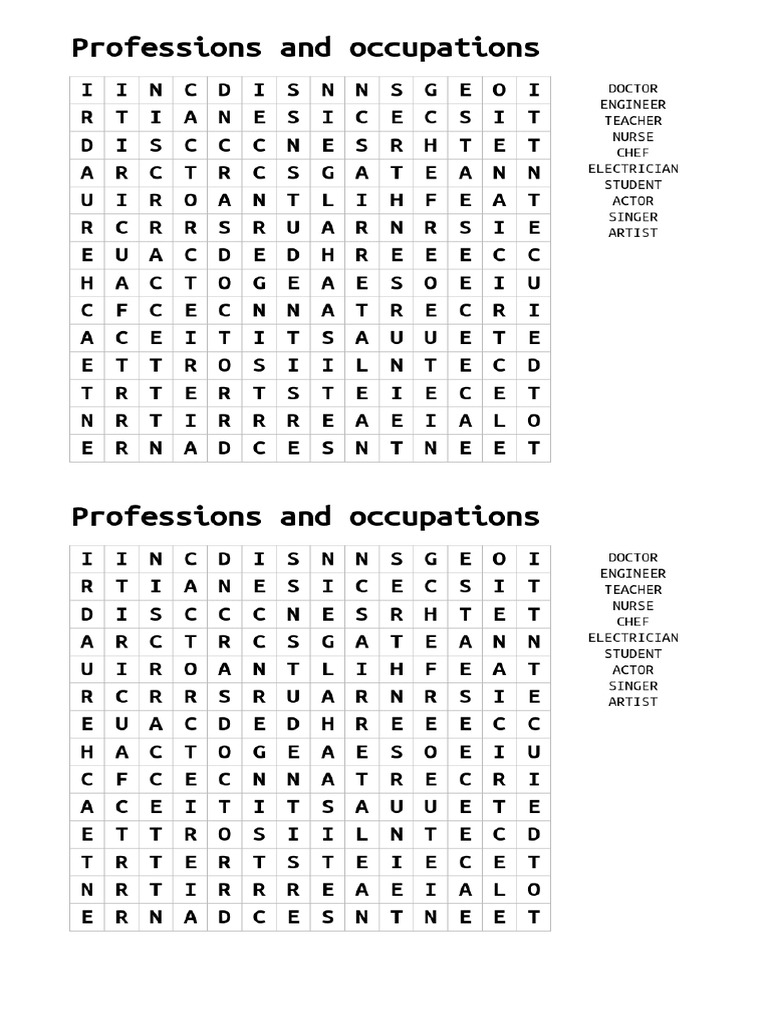 Professions Word Search Oficio | PDF