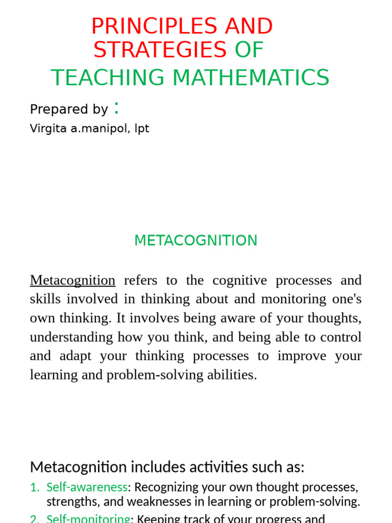 Principles and Strategies in Teaching Mathematics | PDF | Critical ...