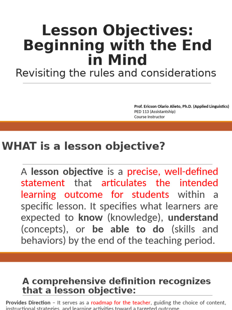 Lesson Objectives | PDF | Essays | Learning