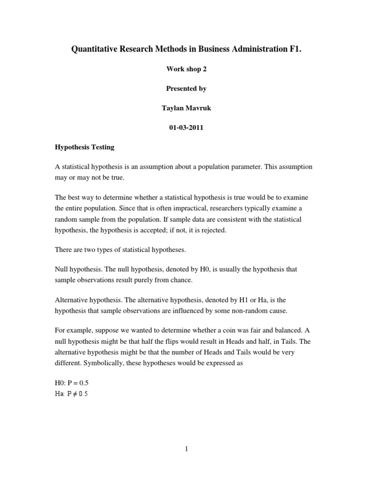 Quantitative Research Methods In Business Administration F1 Hypothesis