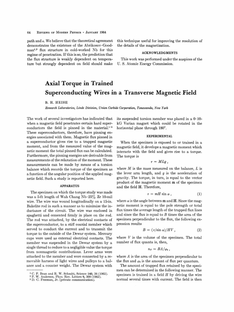 Torque Study in Superconducting Wires | PDF | Superconductivity | Torque