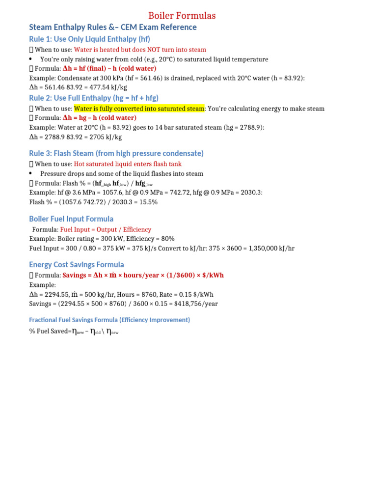 CEM Steam Enthalpy Rules and Formulas | PDF