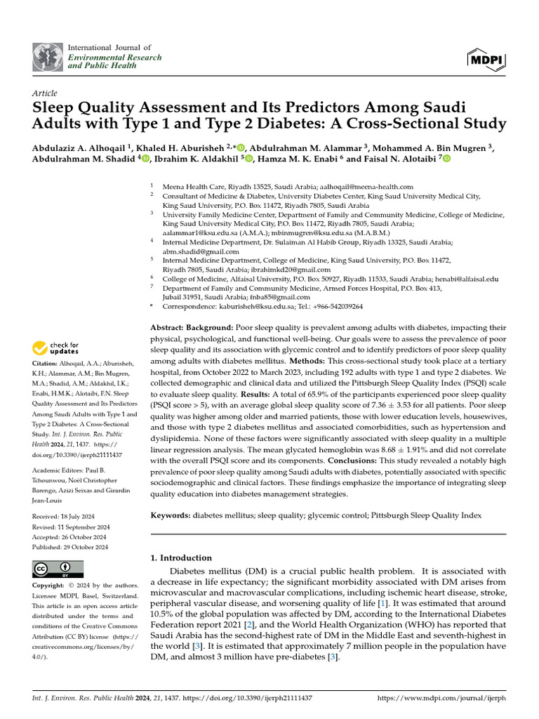 Sleep Quality Assessment and Its Predictors Among Saudi Adults With ...