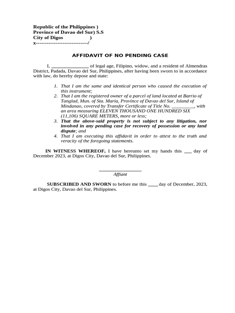 Affidavit of No Pending Case Ethel Amilbangsa | PDF