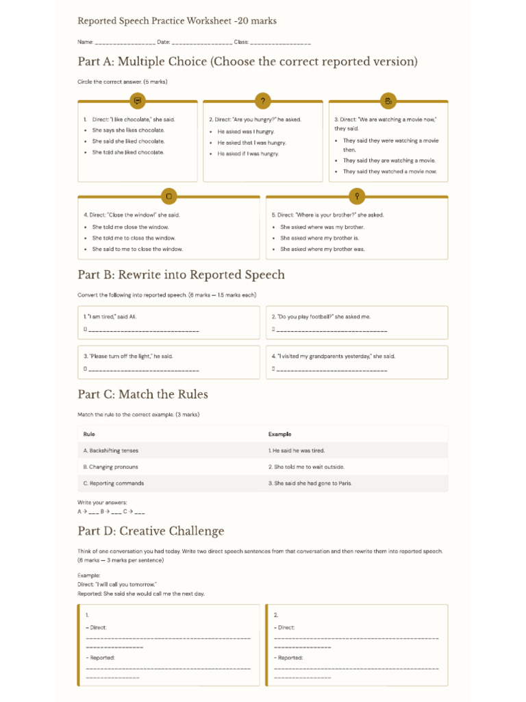 Worksheet Reported Speech | PDF