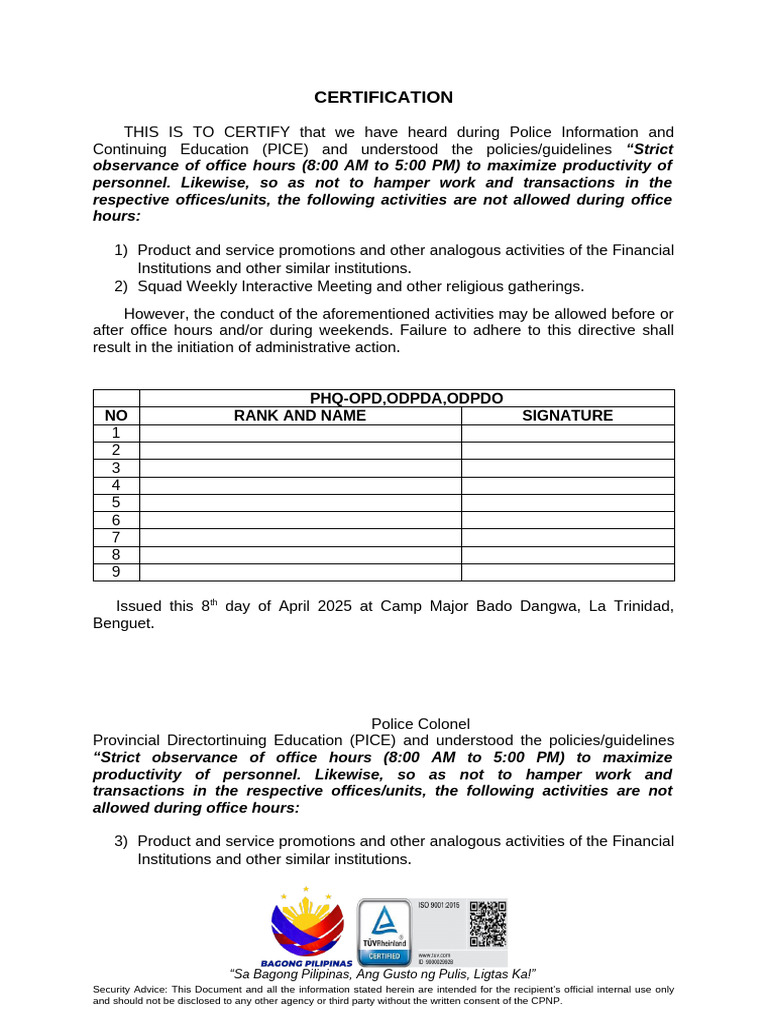 F Conduct of Activities After Office Hours | PDF | Philippines