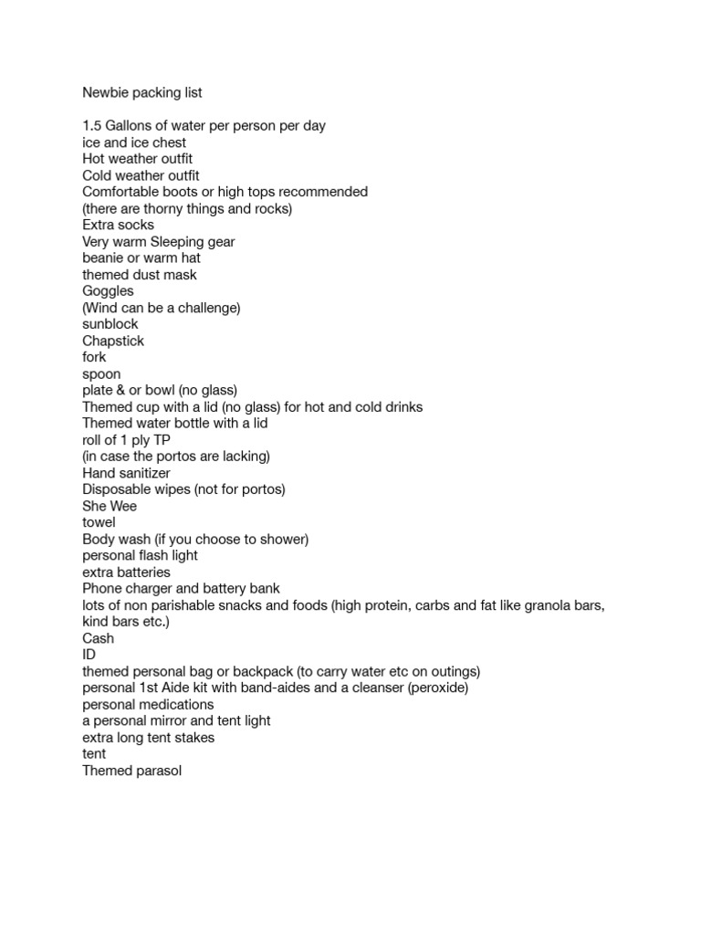 Noob Packing List | PDF