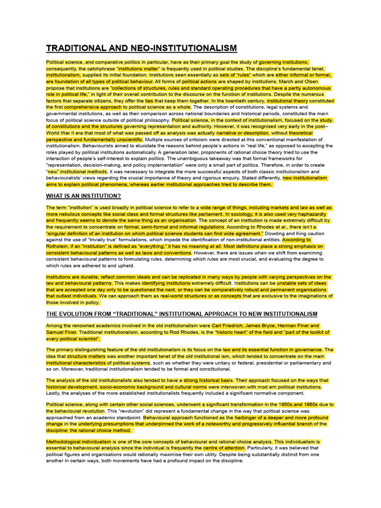 Evolution of Institutionalism in Politics | PDF | Institution | Rationality