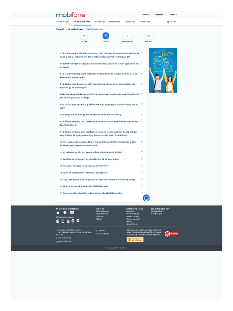 WWW Mobifone VN Ho Tro Khach Hang Cau Hoi Thuong Gap Type Dich Vu | PDF