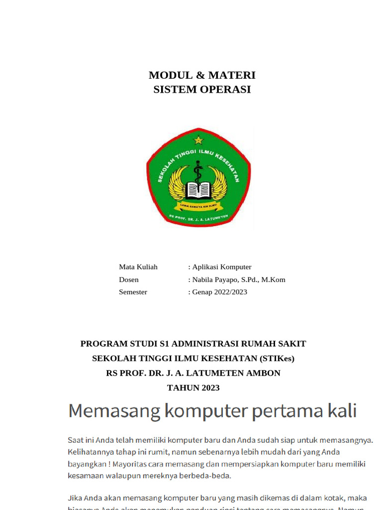 Modul Sistem Operasi STIKes 2023 | PDF