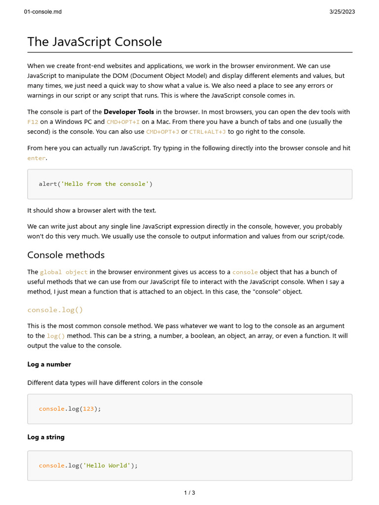 01 Console | PDF | Command Line Interface | Java Script