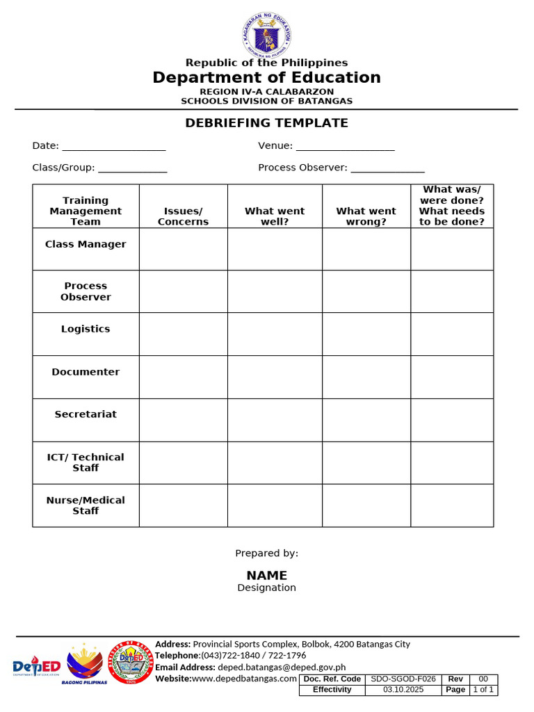 Batangas Education Debriefing Template | PDF