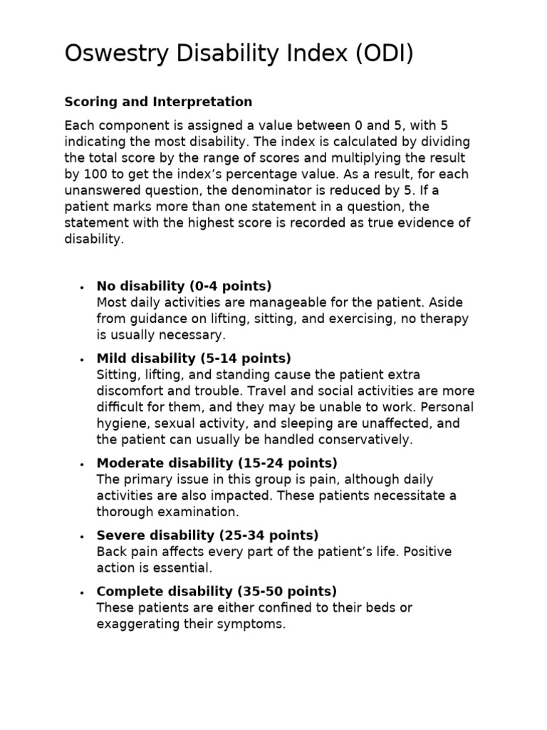 Oswestry Disability Index Scoring | PDF